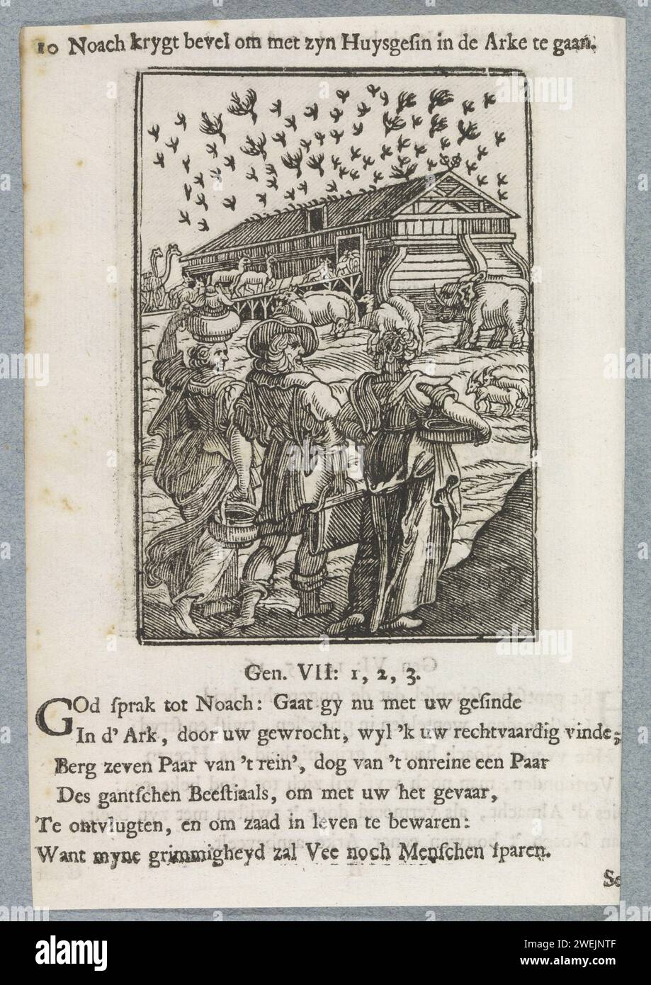 Noah, his family and the animals enter the Ark, 1740 print Noah and his ...