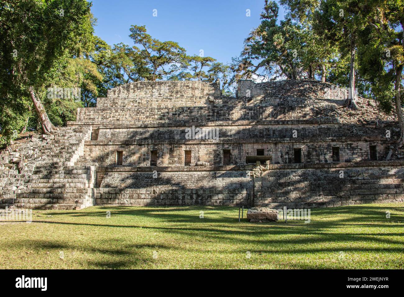 View of the Ball Court at the Copan Mayan Ruins, Copan Ruinas, Honduras ...