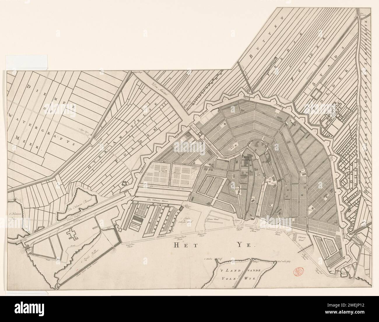 Map of Amsterdam with water change system, anonymous, c. 1700 print Map of Amsterdam and the ...