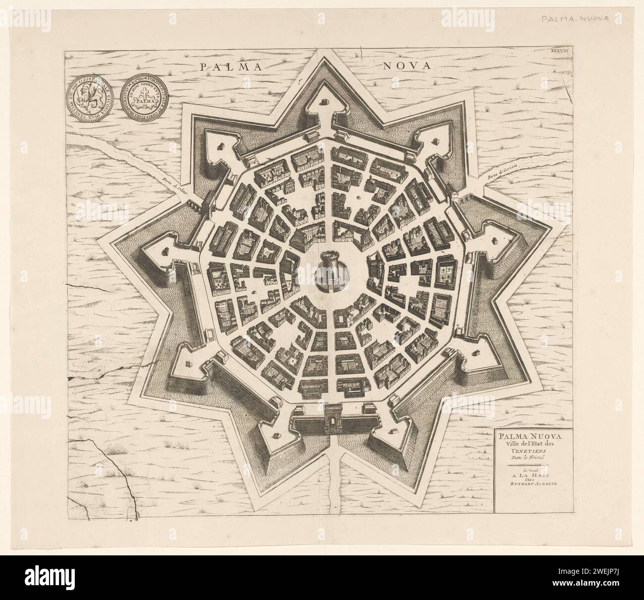 Map of the Palmanova Fortress, Anonymous, 1724 print Numbered at the ...