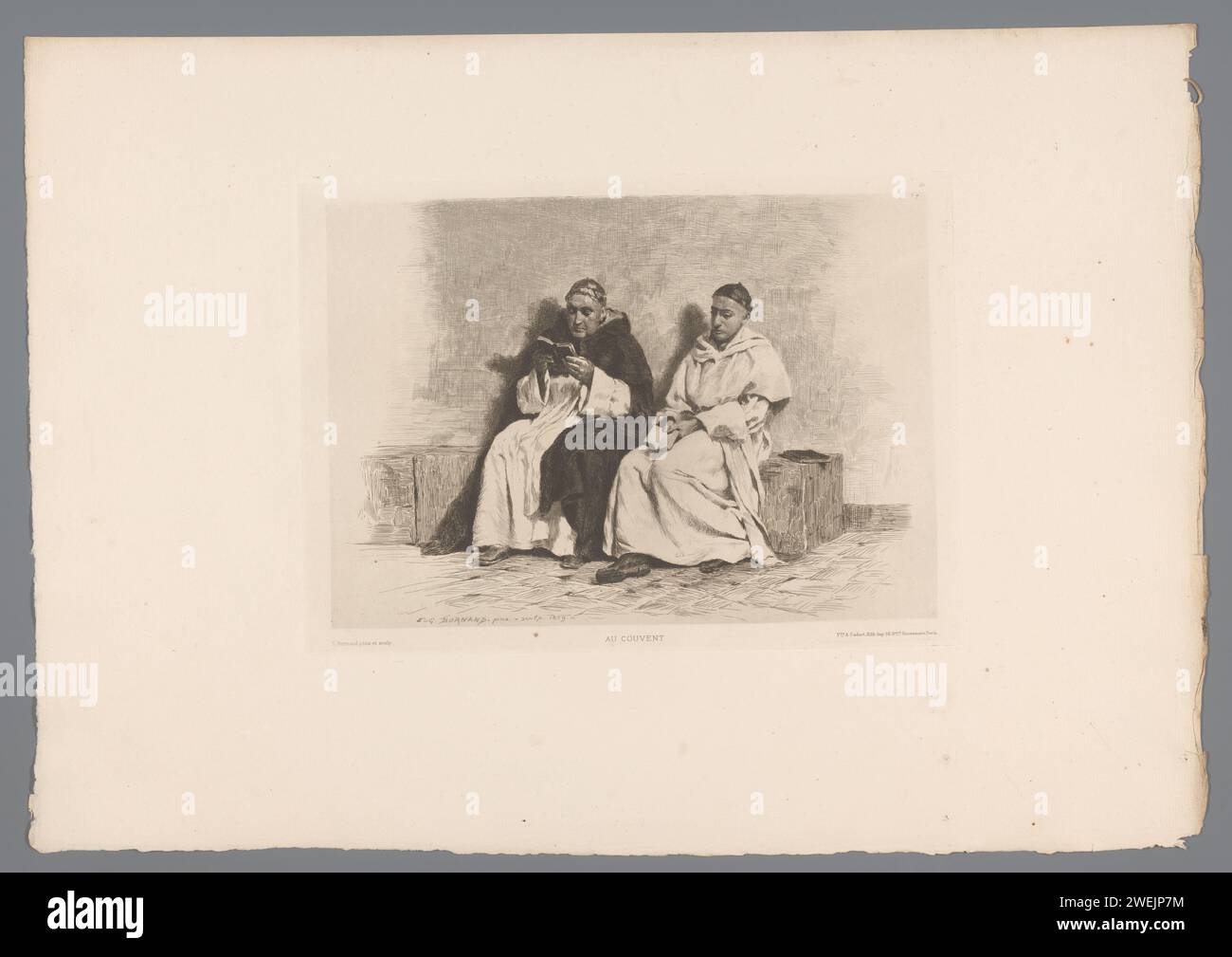 Two sitting monks, Eugène Burnand, 1880 print paper etching / drypoint ...