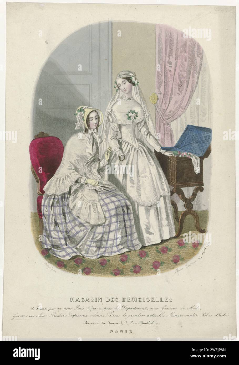 Demoiselle store, April 25, 1848, 1848 Two women at a 'Corbeille de ...