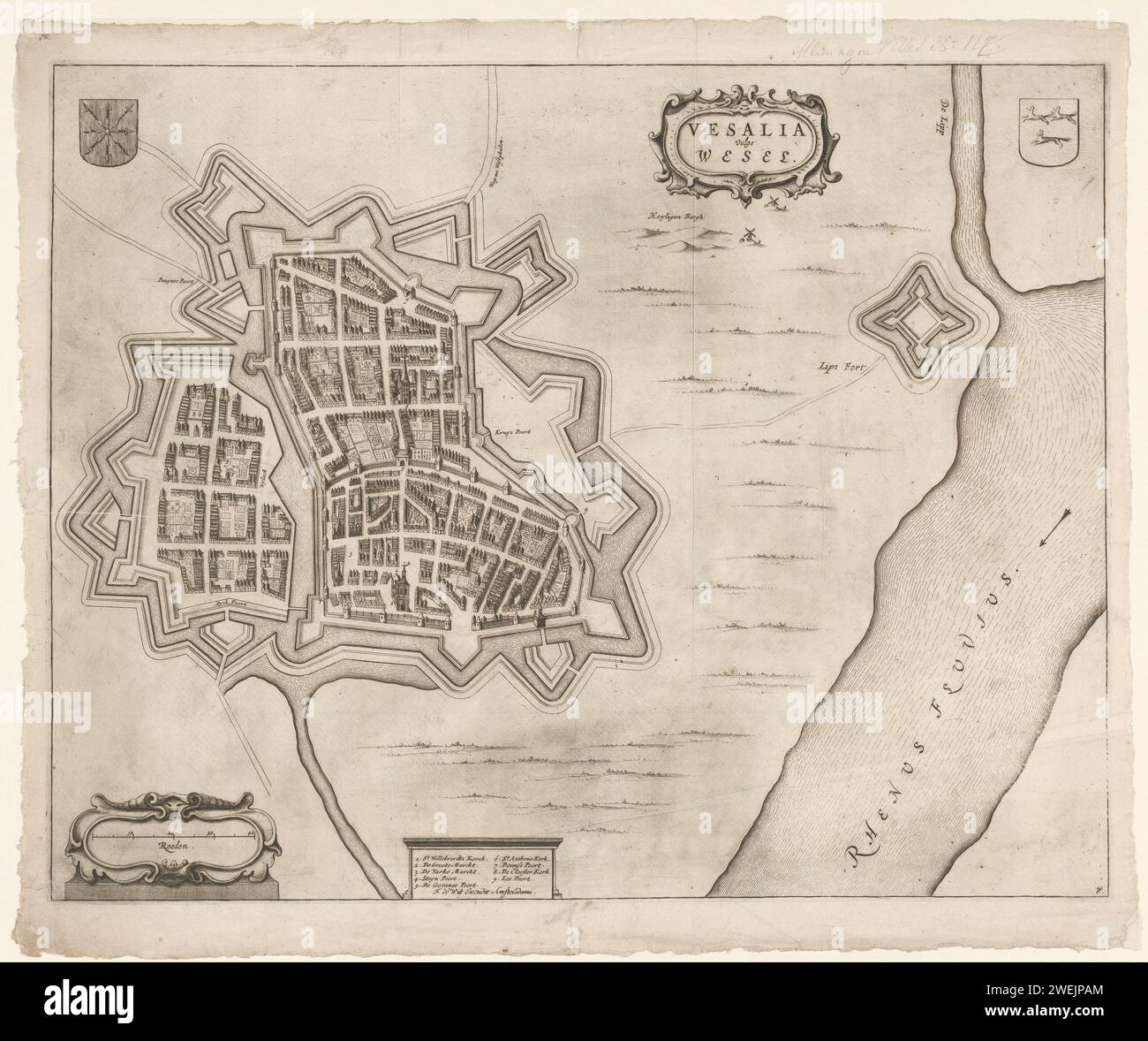 Map of Wesel, Anonymous, After 1695 - 1728 print At the top left the ...