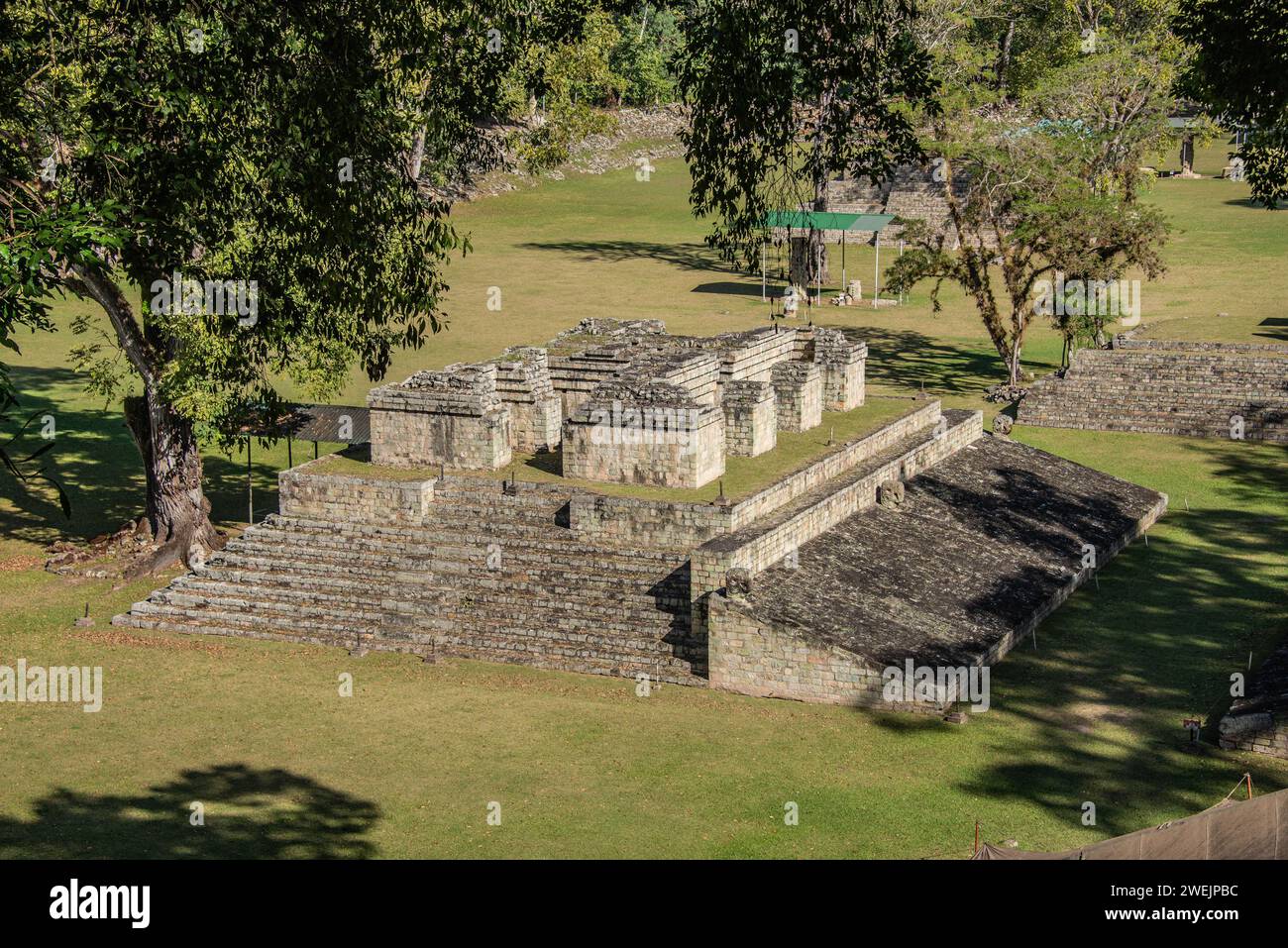 View of the Ball Court at the Copan Mayan Ruins, Copan Ruinas, Honduras ...