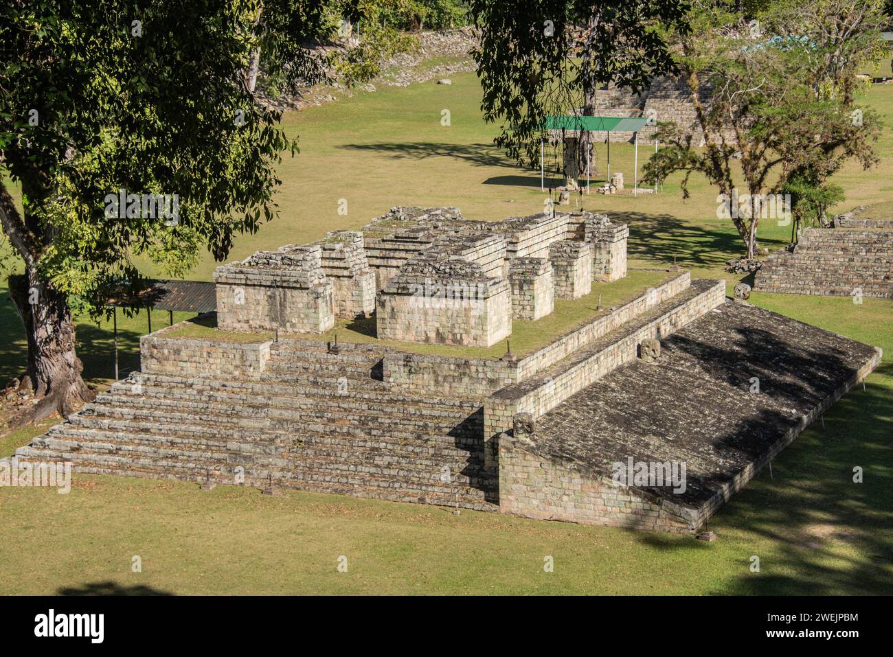 View of the Ball Court at the Copan Mayan Ruins, Copan Ruinas, Honduras ...