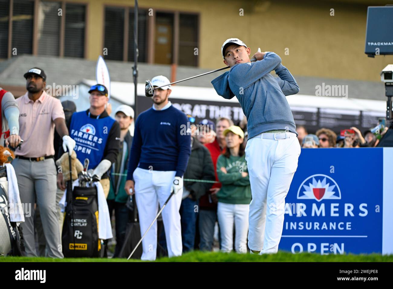 LA JOLLA, CA - JANUARY 25: Collin Morikawa (USA) watches his tee shot ...