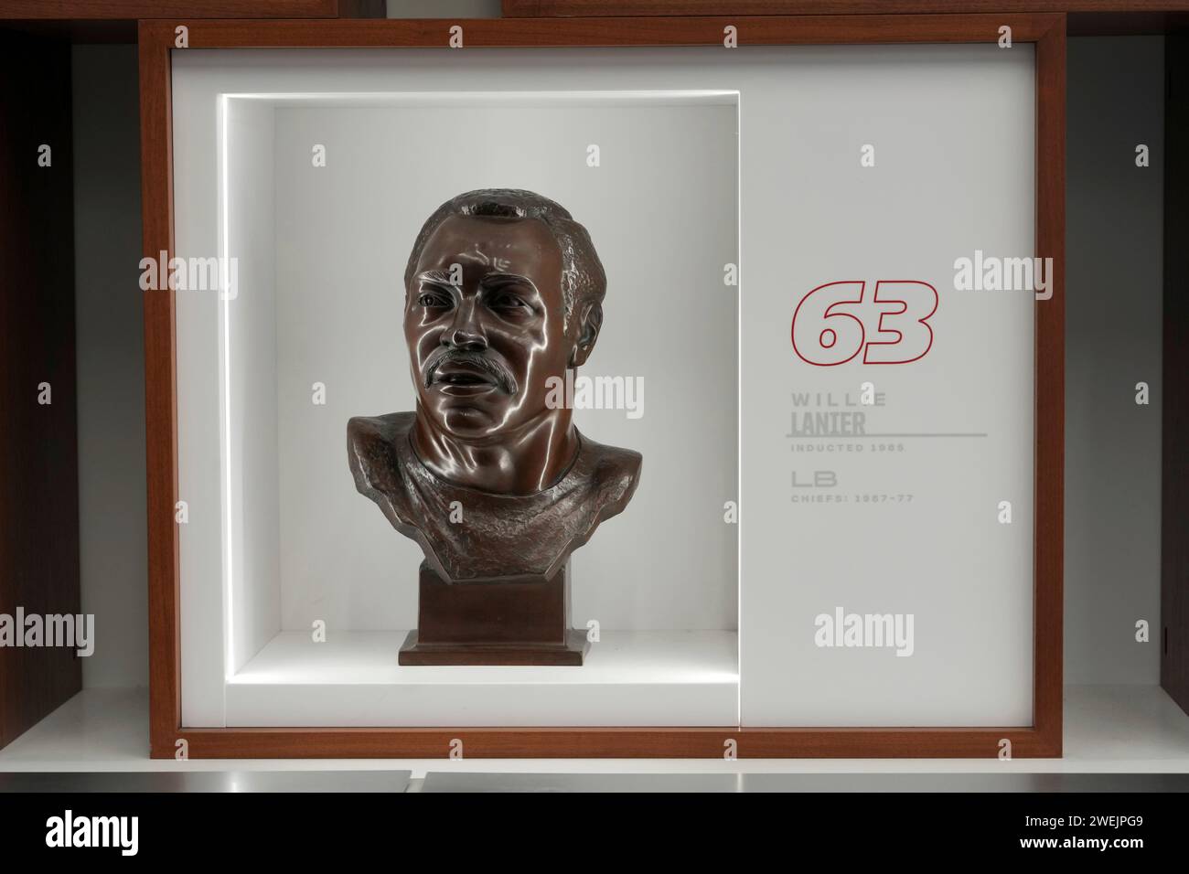 The bust of linebacker Will Lanier (63) at the Kansas City Chiefs Hall ...