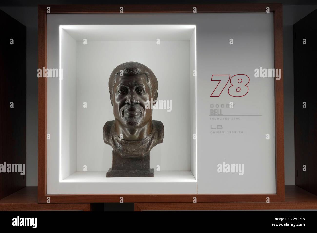The bust of linebacker Bobby Bell (78) at the Kansas City Chiefs Hall ...