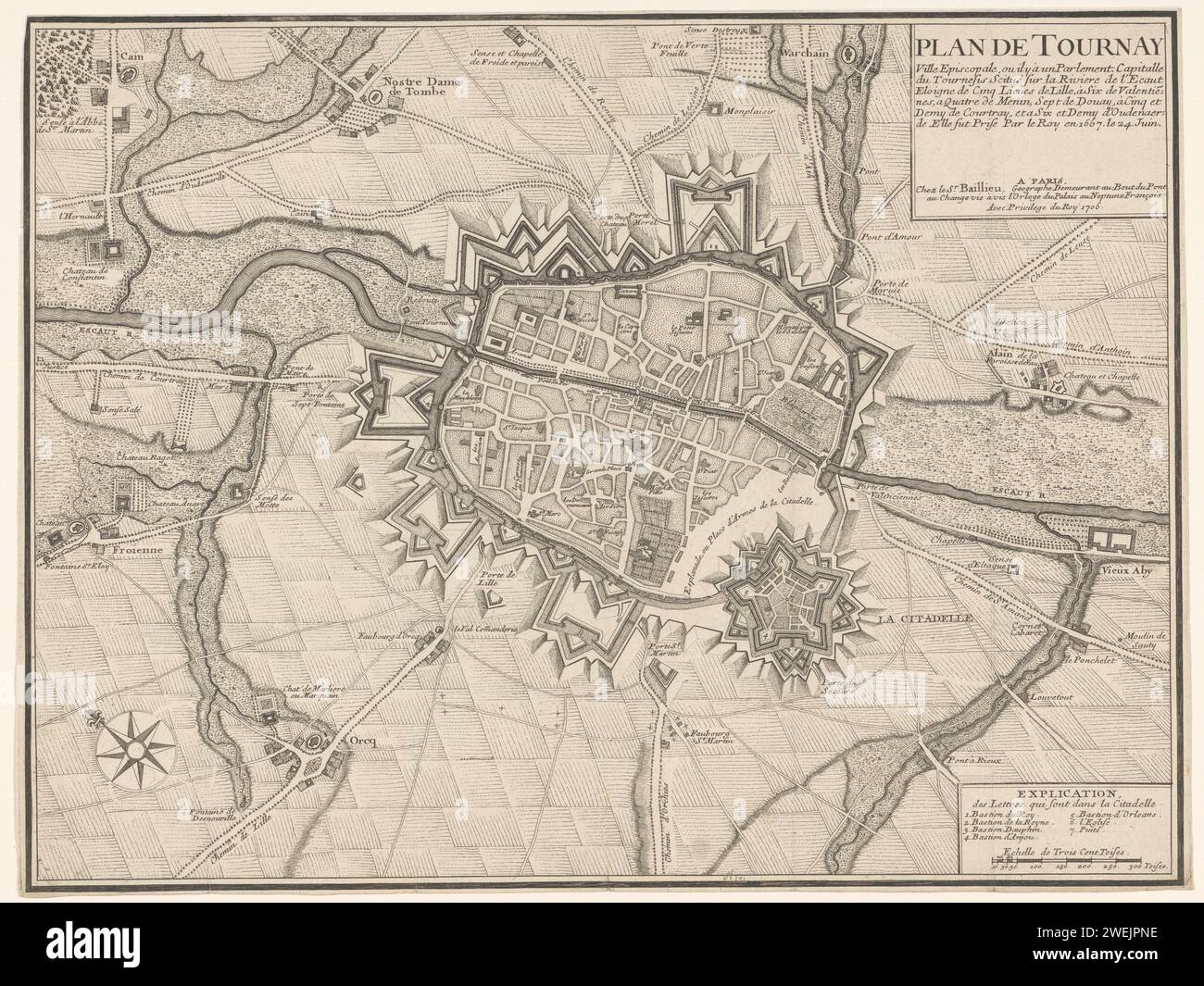 Map of Tournai, Anonymous, 1706 print Map of Tournai. At the top right ...