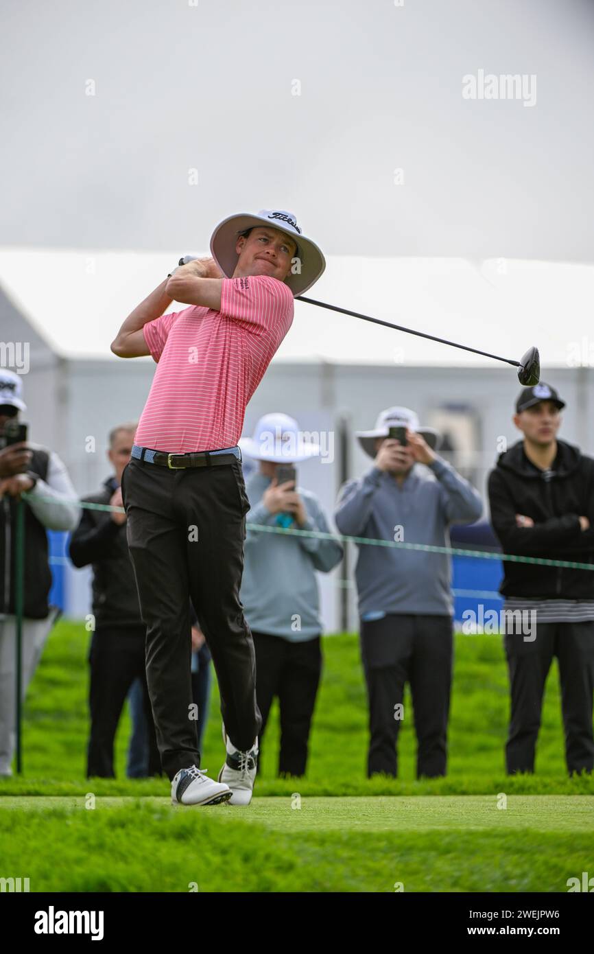 LA JOLLA, CA - JANUARY 25: Joe Highsmith (USA) watches his tee shot on ...