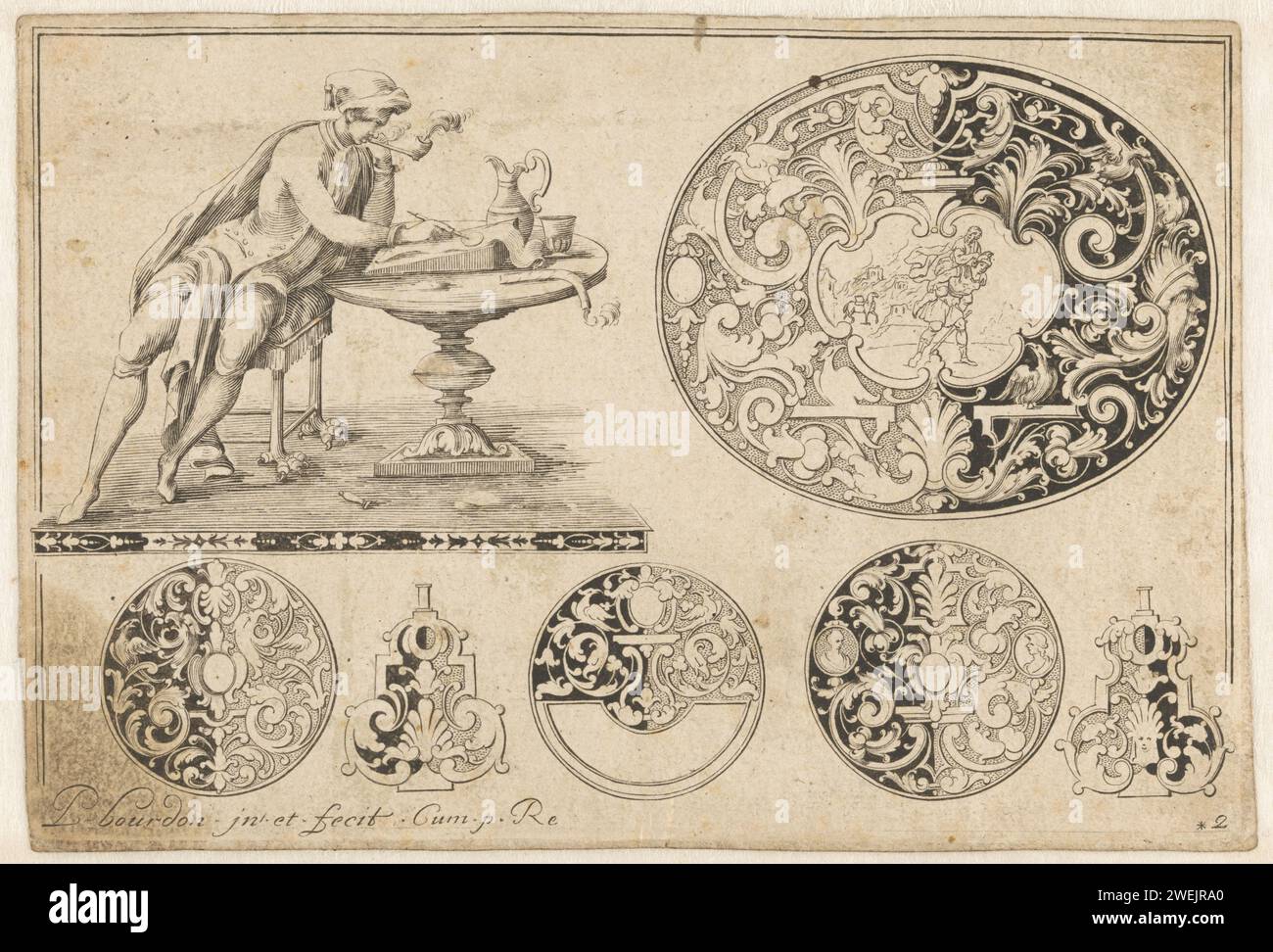 Designs for watch cabinets around a pipe -fitting man, Pierre Bourdon ...
