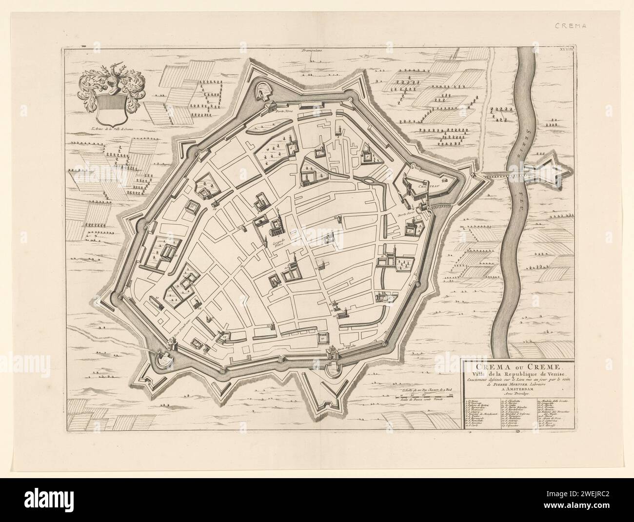 Map of Crema, Anonymous, 1704 - 1724 print At the top left the Wapen ...