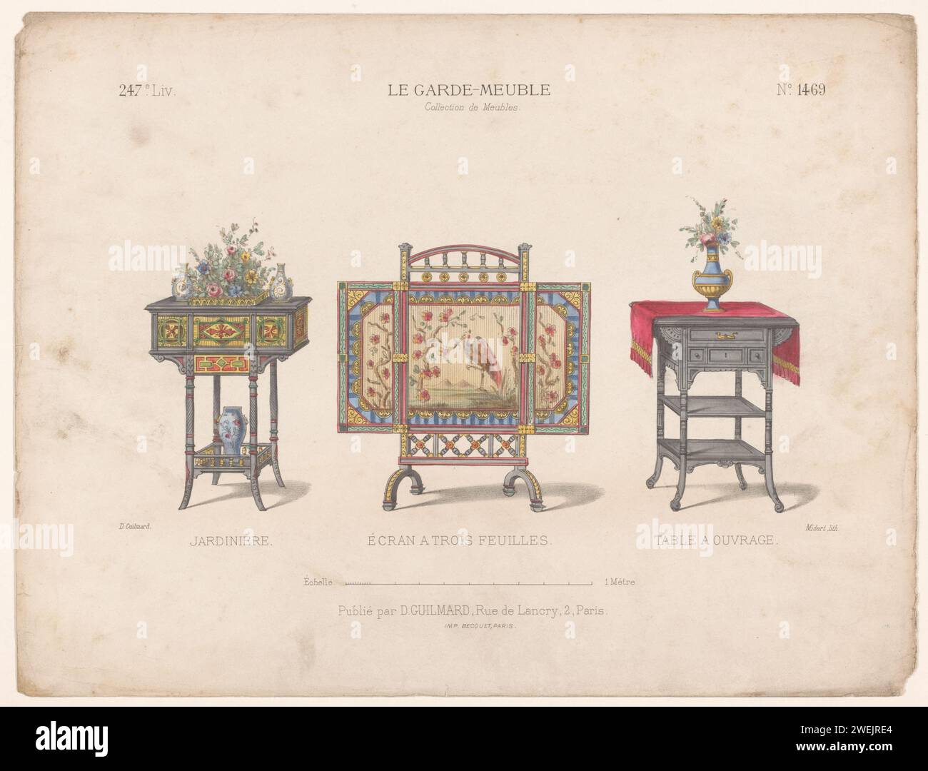 Two side tables and a fireplace screen, Midart, 1839 - 1885 print A ...