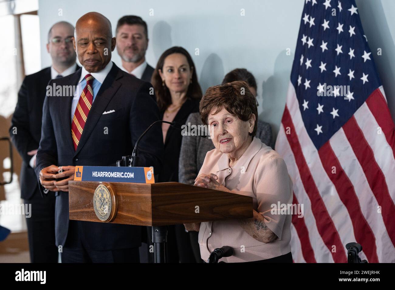Holocaust survivor Bronia Brandman speaks during International ...