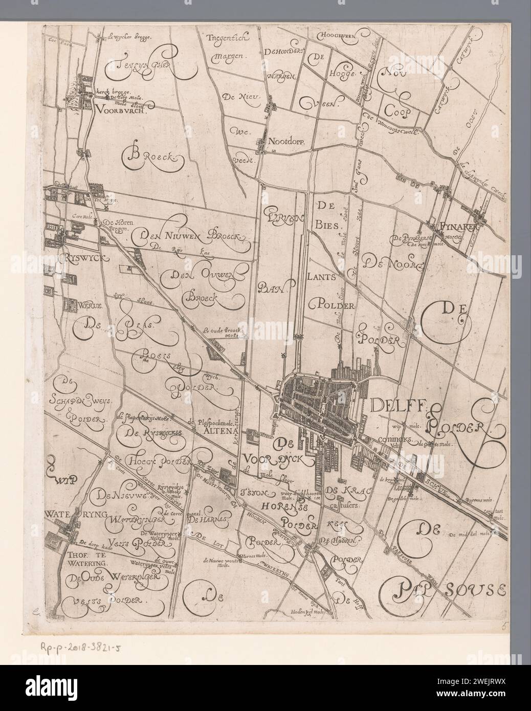 Map of the Delfland Water Board, with Delft and the surrounding area ...