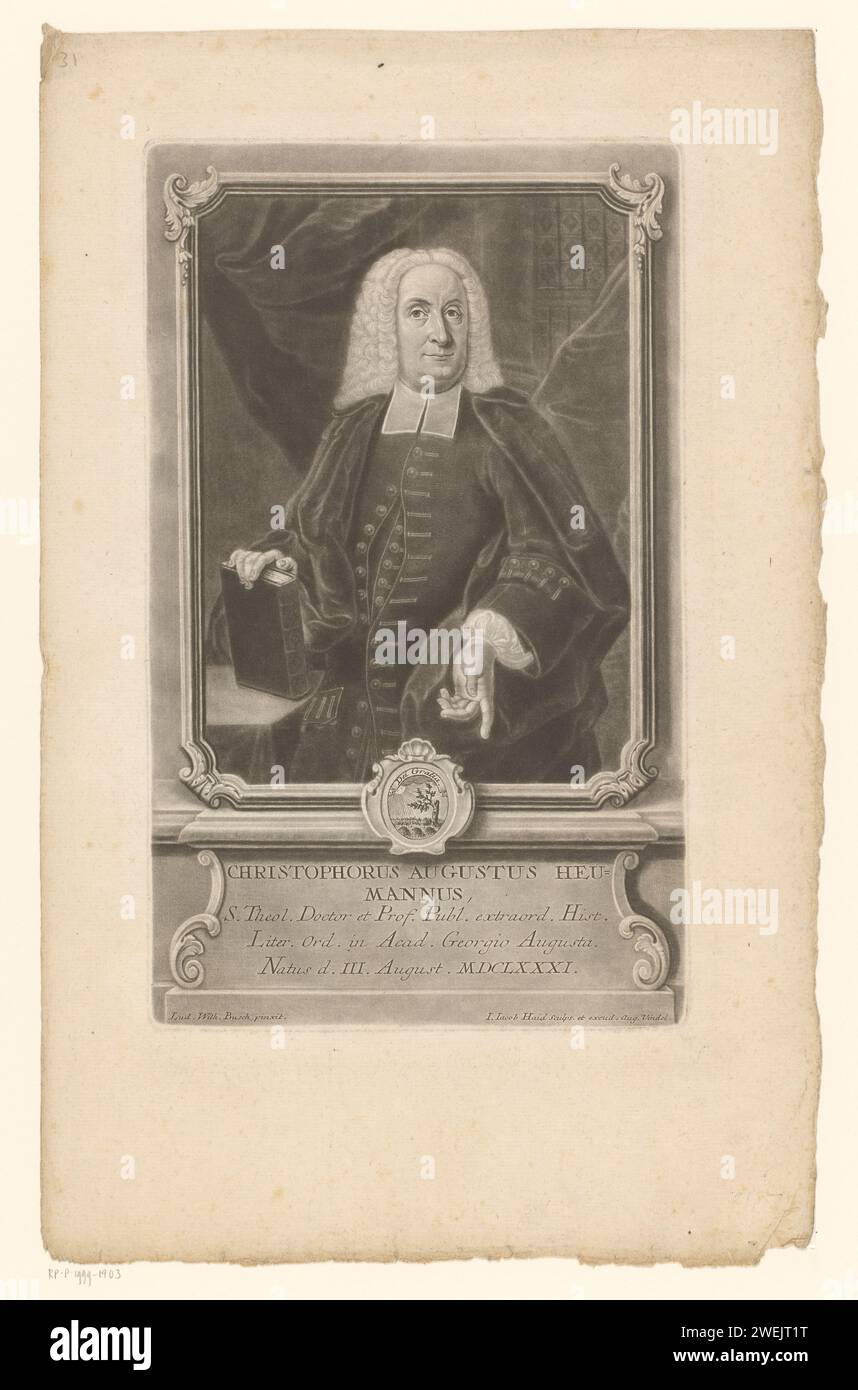 PortraT van Christoph August Heumann, 1741 print paper etching ...
