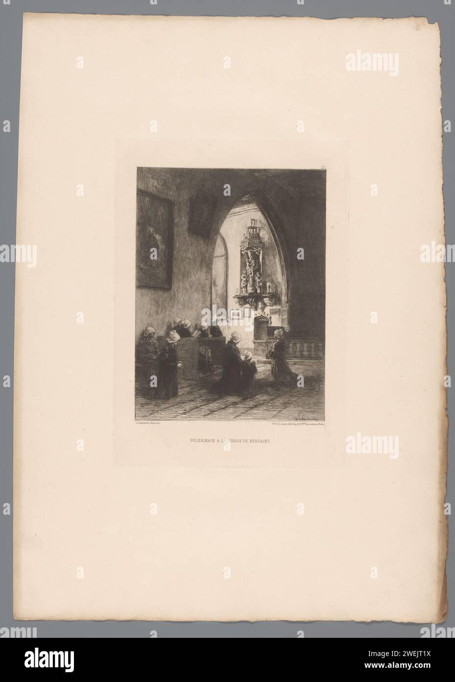 Praying women in a church, Léon Augustin Lhermitte, 1878 print paper ...