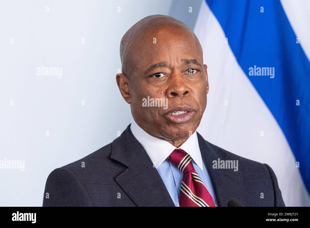 New York, USA. 25th Jan, 2024. Mayor Eric Adams speaks during ...