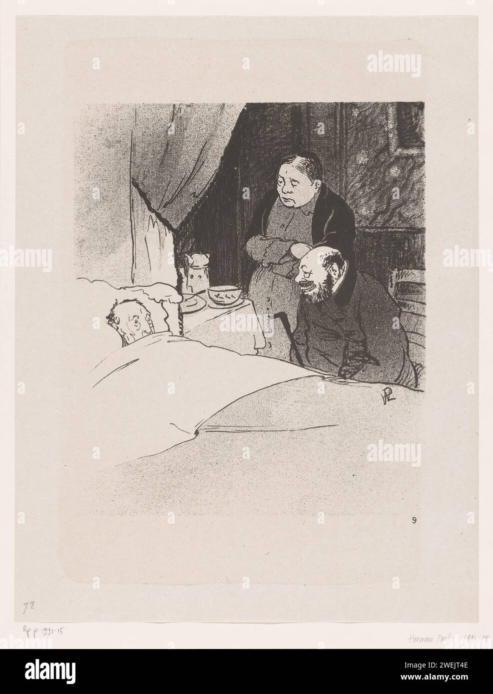 Sick man in bed, Georges Hermann Rene Paul, 1895 print paper sick-bed ...