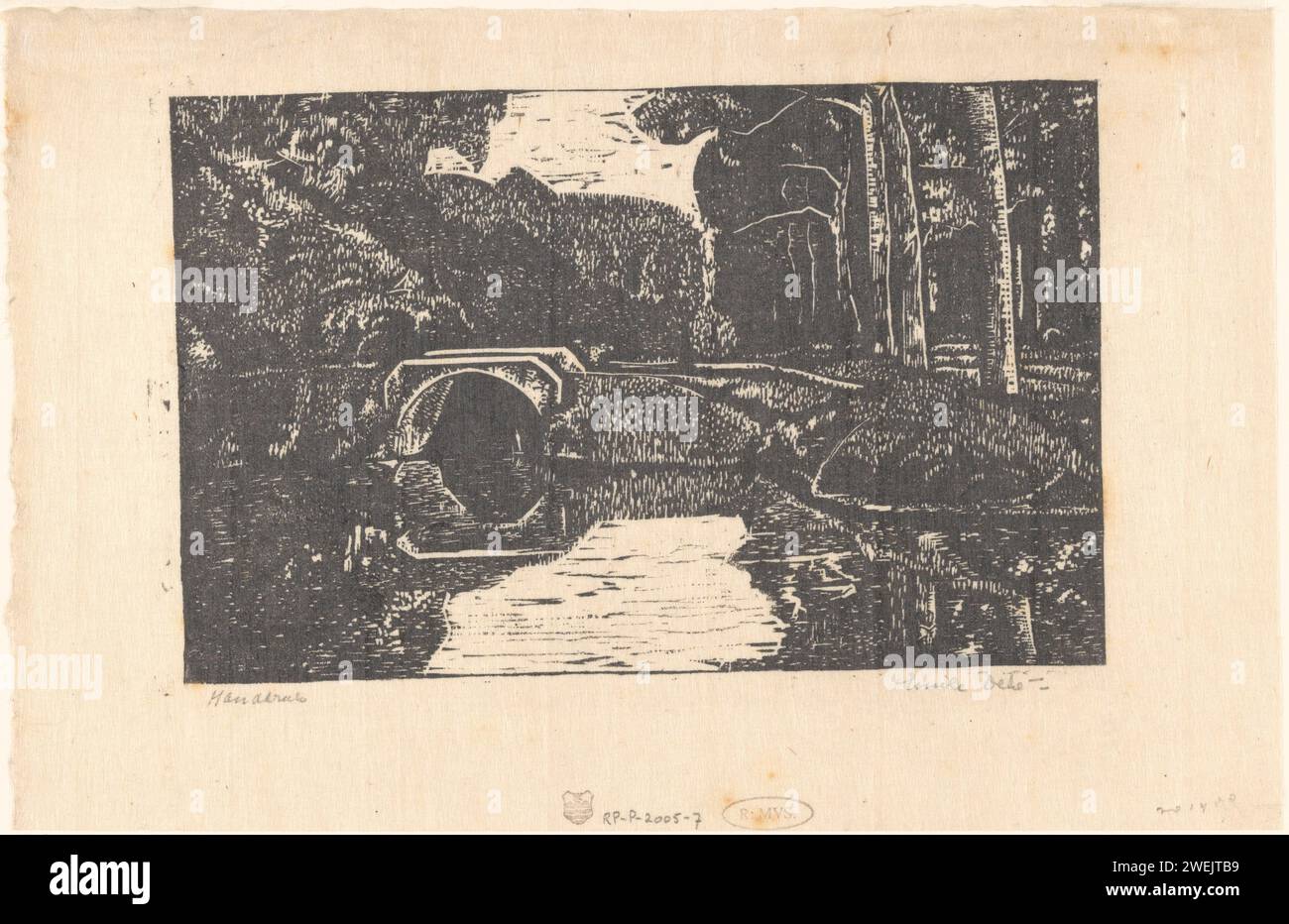 Bridge over a canal in a forest, 1896 - 1947 print paper bridge. forest ...