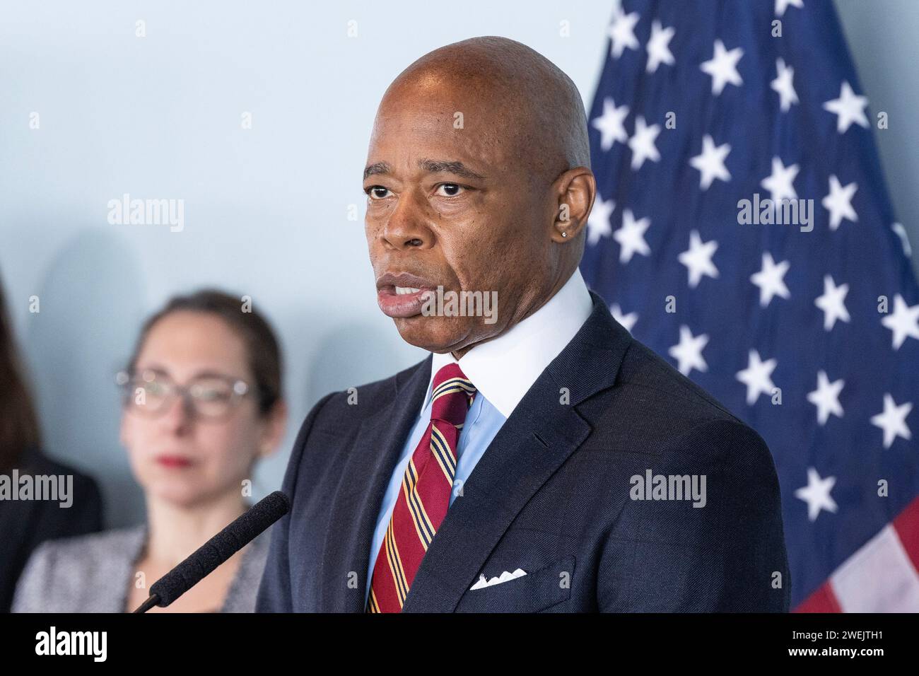 New York, USA. 25th Jan, 2024. Mayor Eric Adams speaks during ...