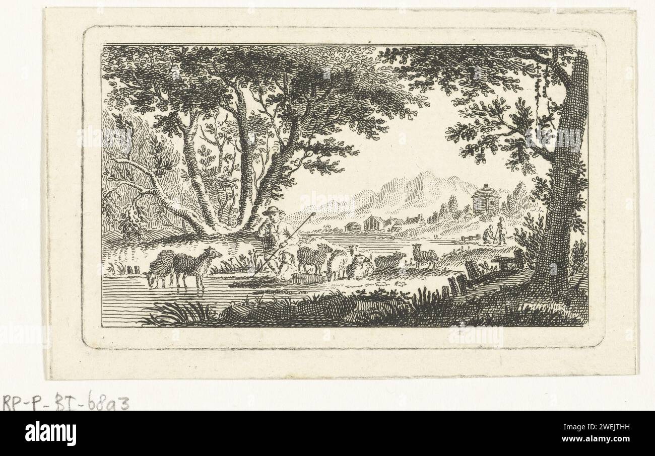 Landscape with shepherd and herd of sheep, Abraham Delfos, after Dirk ...