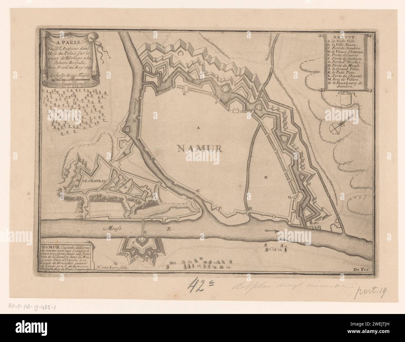 Vesting map of Namur, Harmanus van Loon, 1693 - 1700 print Fortress map ...