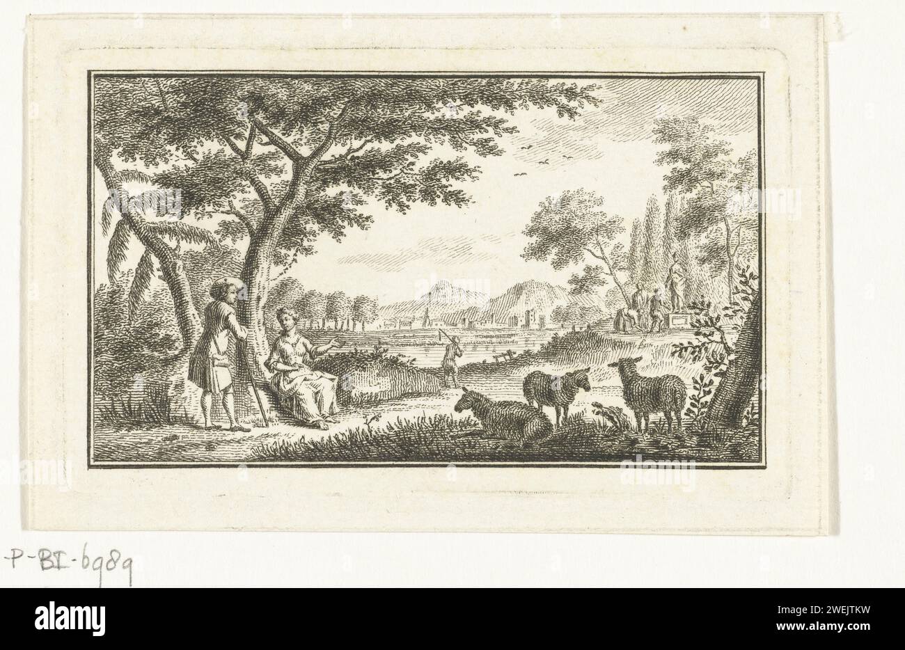 Landscape with Herder and Herderin, Abraham Delfos, after Dirk Kuipers ...