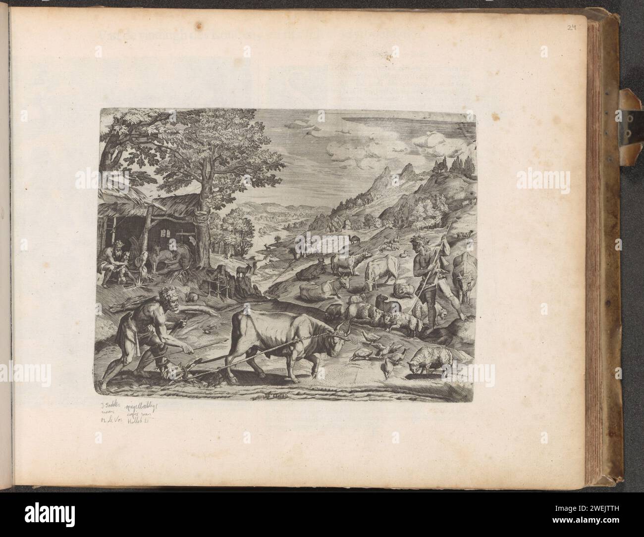 Cain and Abel as farmer and shepherd, 1653 - 1654 print Cain plows a ...