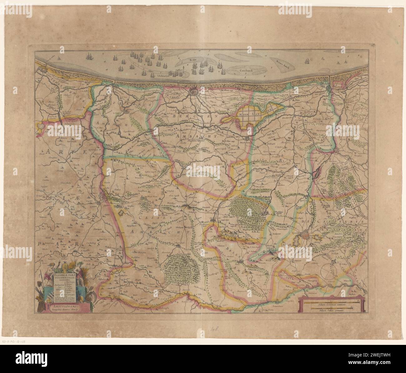 Map of the Western part of Flanders, Anonymous, 1633 print Map of the ...