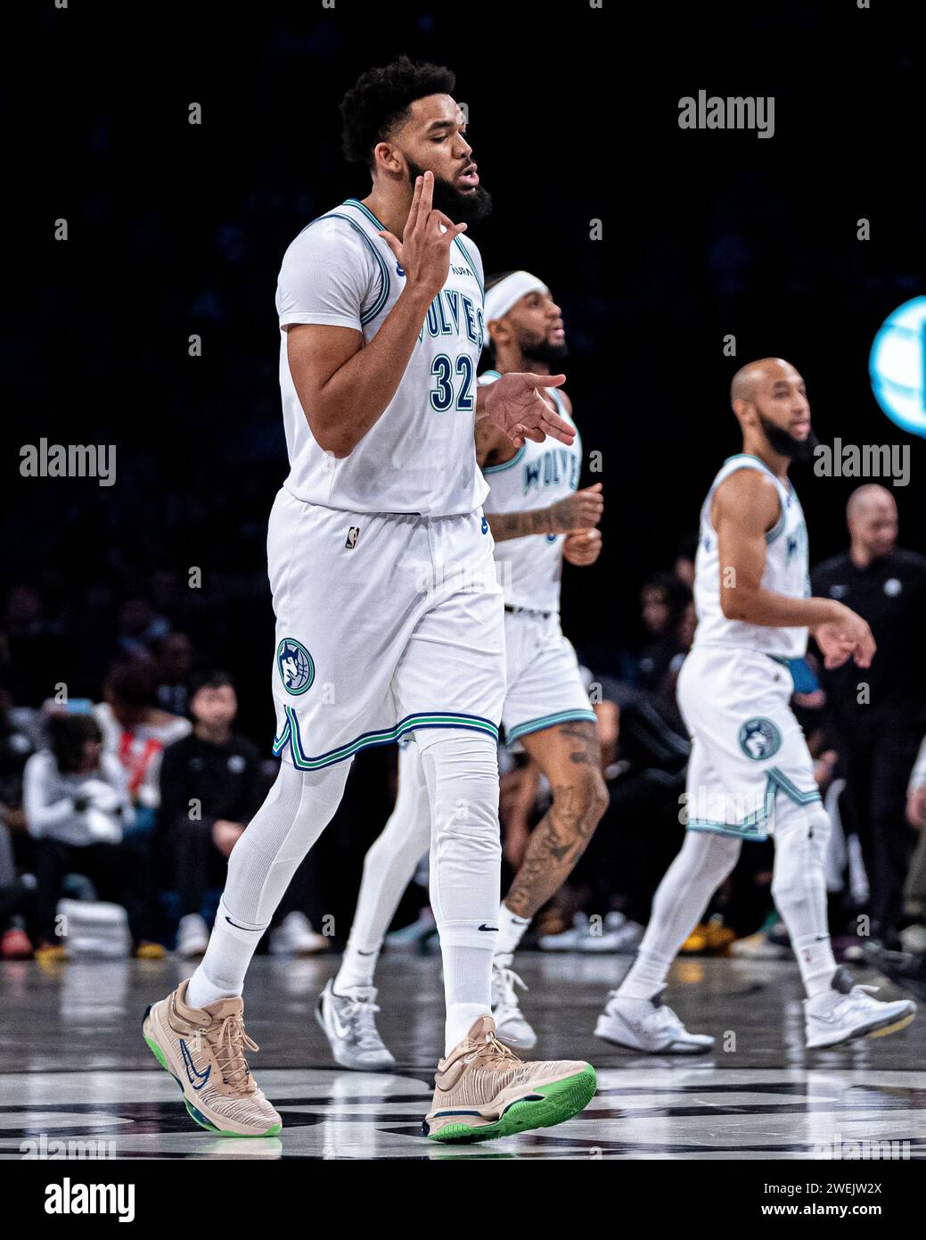Minnesota Timberwolves center Karl-Anthony Towns (32) gestures after ...