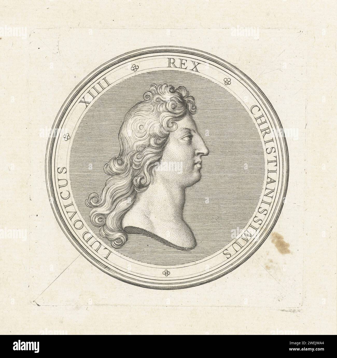 Penning with bust of Louis XIV, Gerard Edelinck, after Antoine Coypel ...