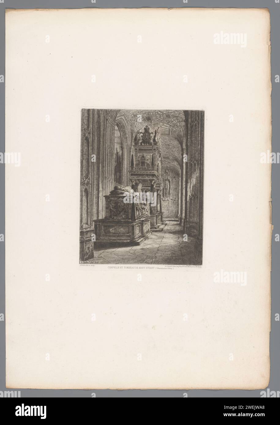 Tombe van Maria in Stuart, Auguste Ballin, 1874 print paper etching ...