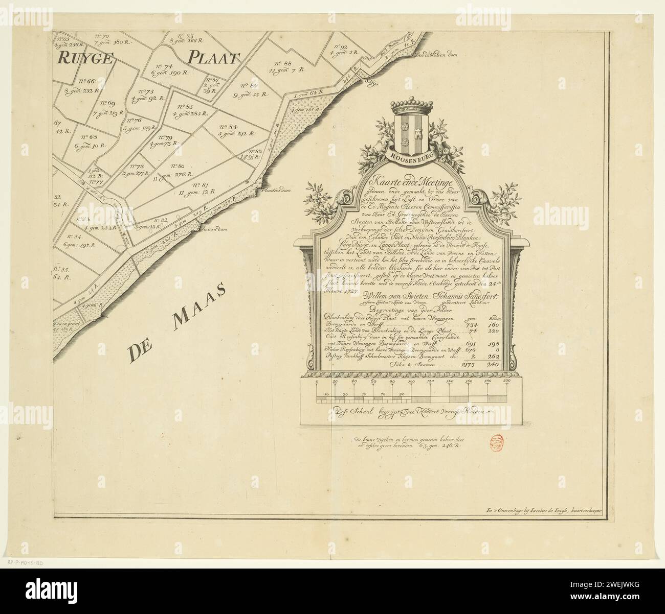 Map of the island of Rozenburg (fourth part of below), Anonymous, 1727 ...