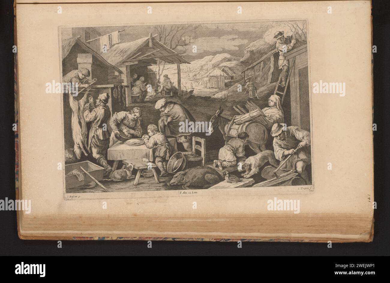 Winter, 1660 print On the left a pig is slaughtered. A young blows the ...