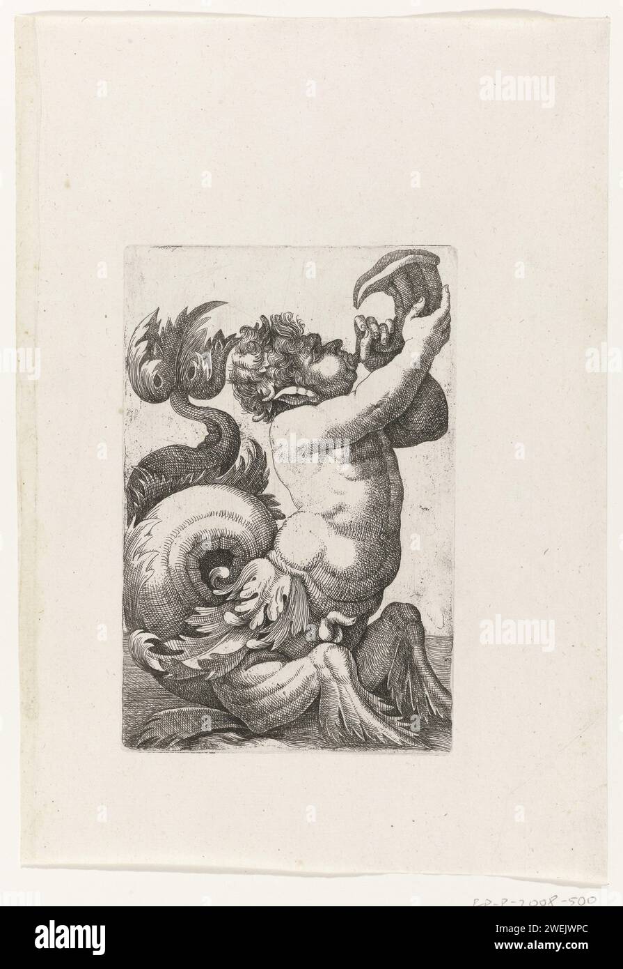Triton that blows on shell, c. 1580 - c. 1610 print paper etching ...