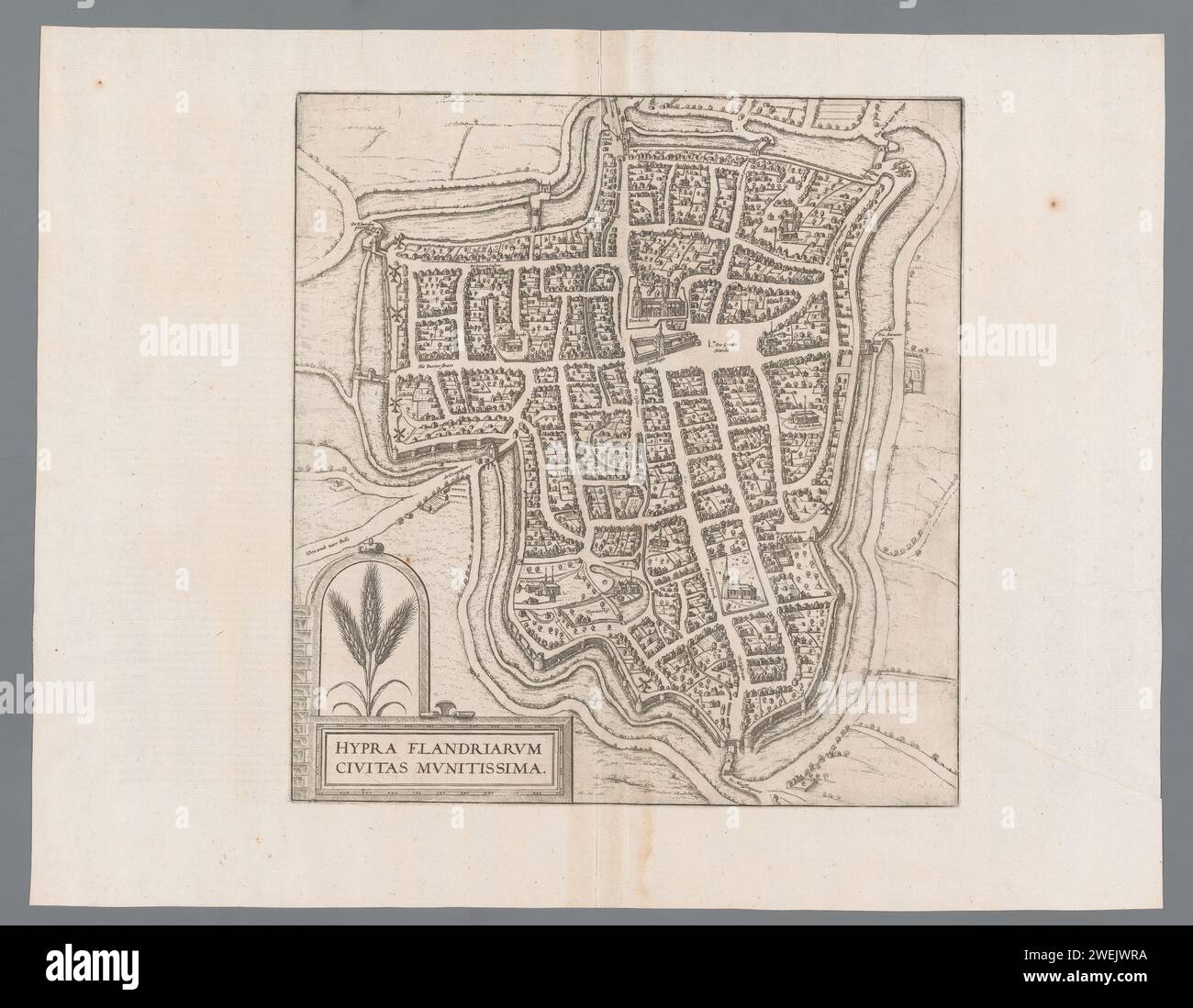 Map of Ypres, Frans Hogenberg, 1623 print paper etching maps of cities ...