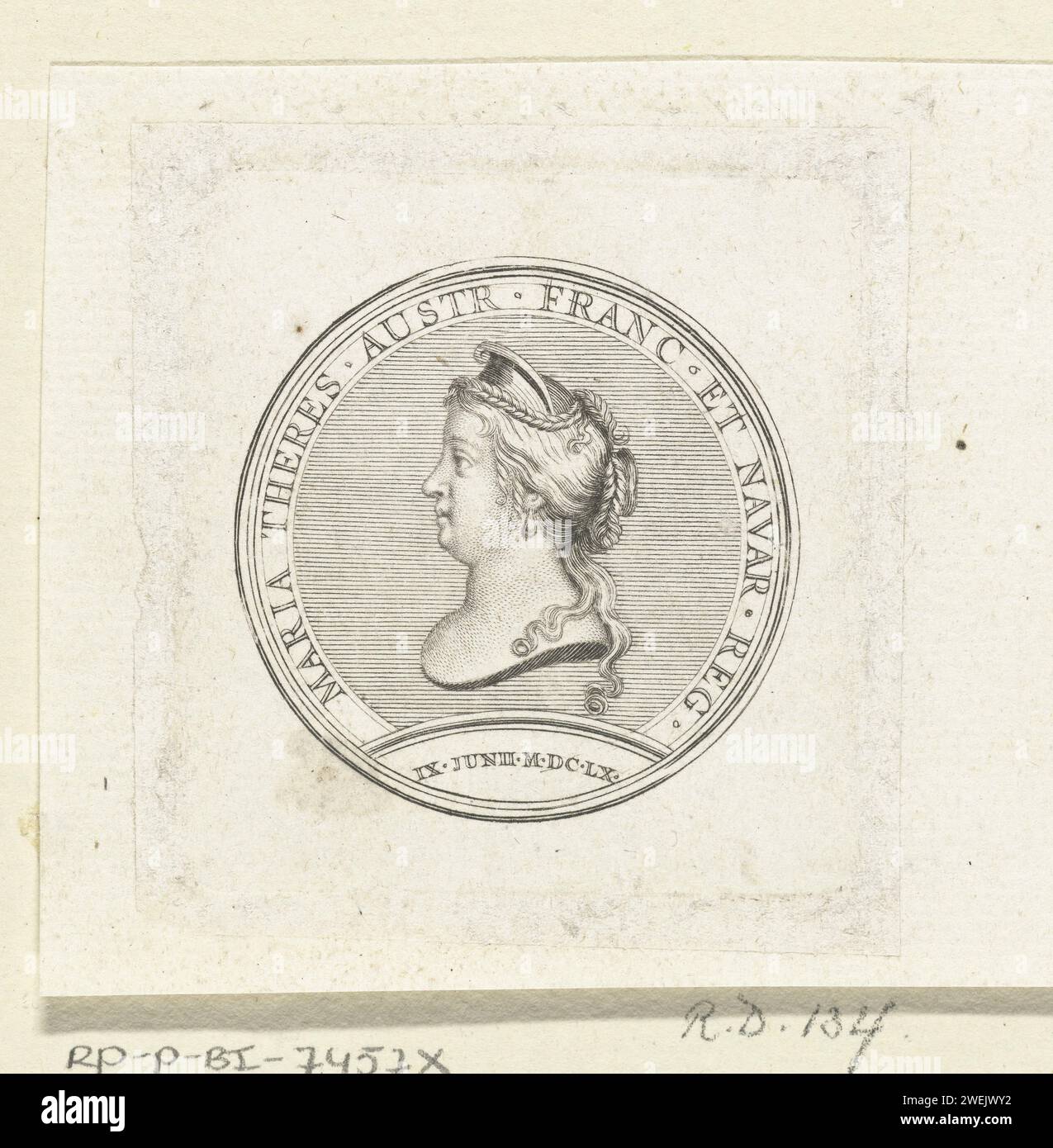 Penning with bust of Maria-Theresia van Spain, Gerard Edelinck, 1702 ...