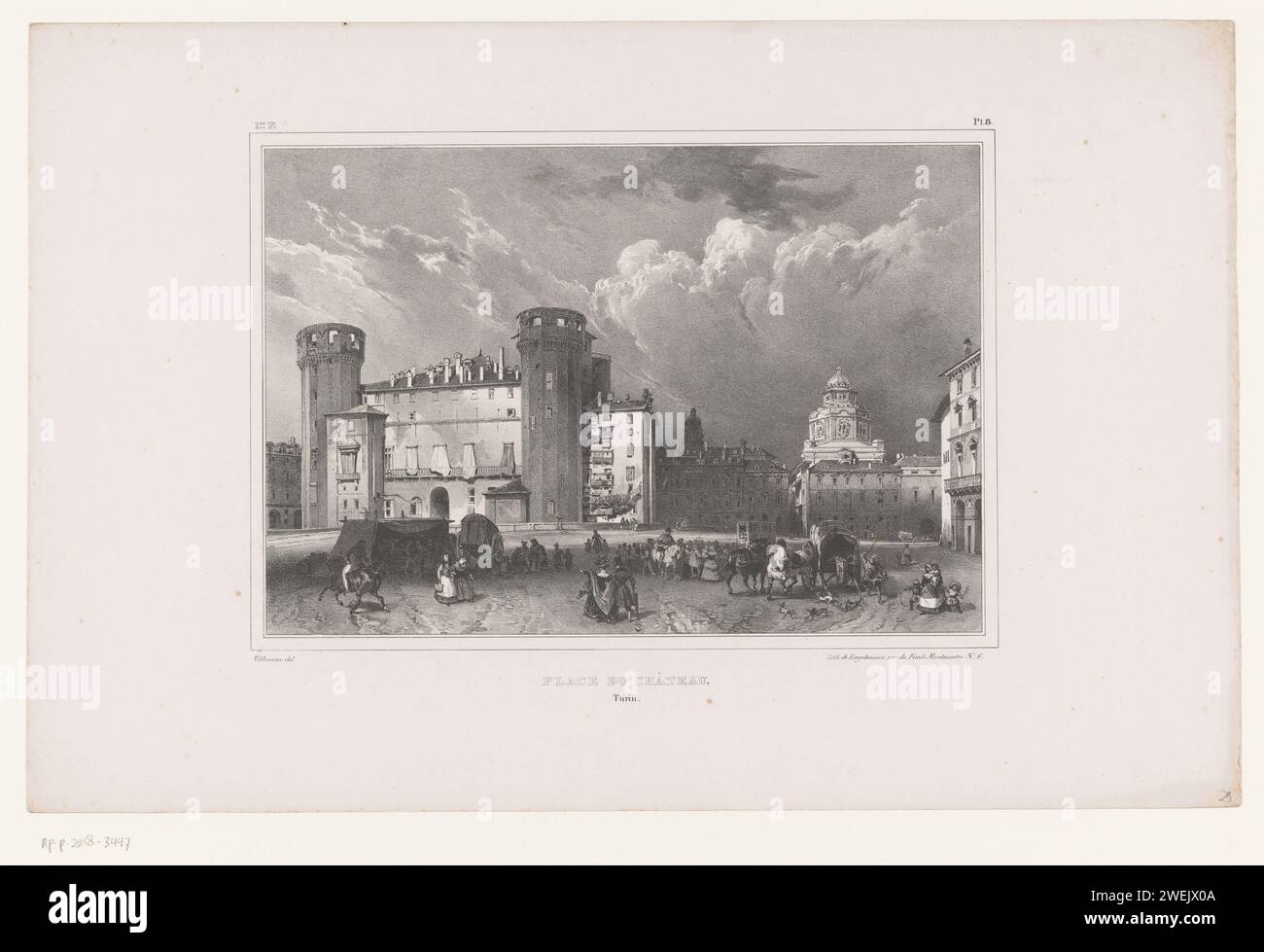 View of the Piazza Castello in Turin, Louis Jules Fréderic Villeneuve ...