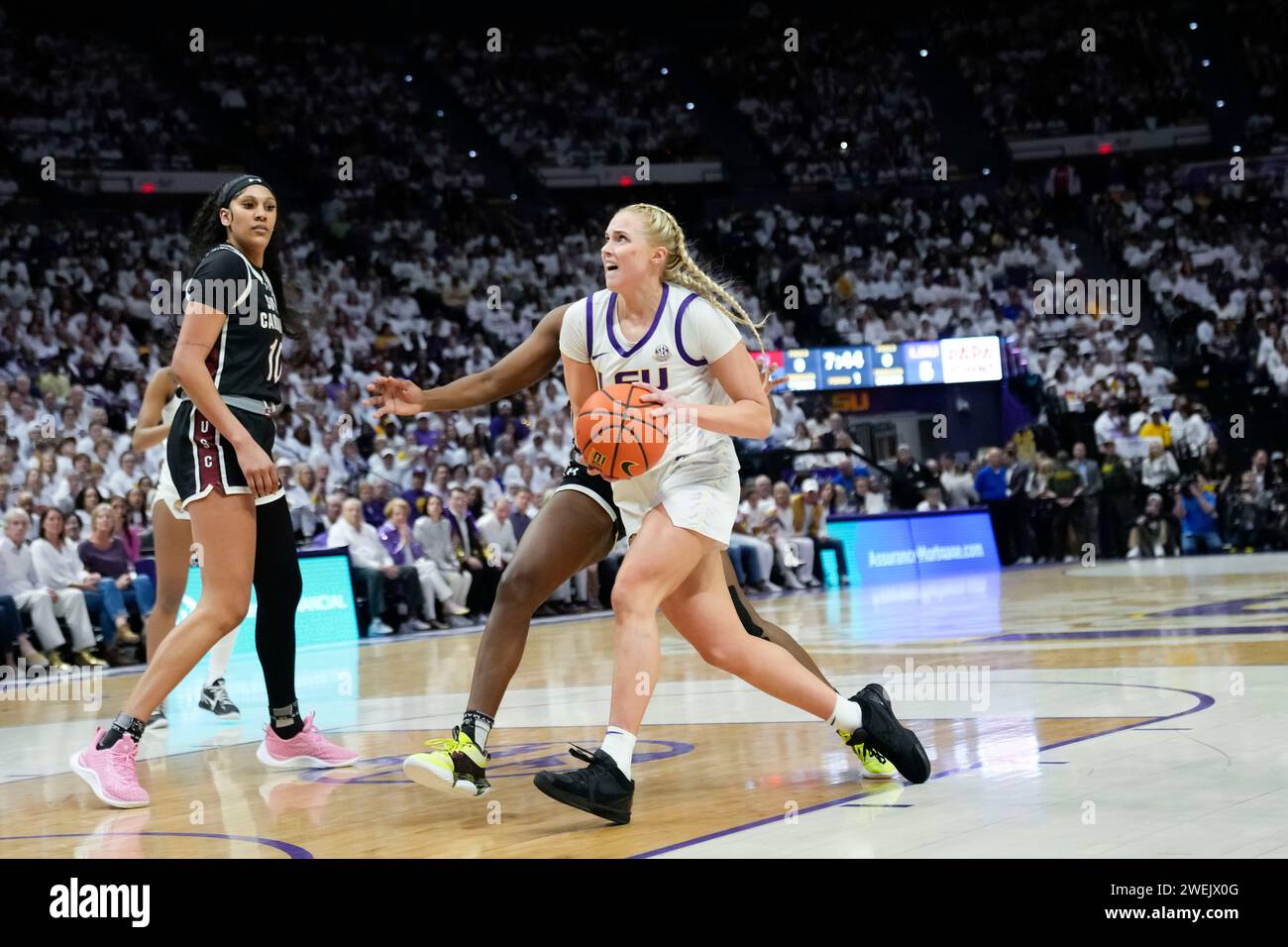 LSU guard Hailey Van Lith goes to the basket in the first half an NCAA ...