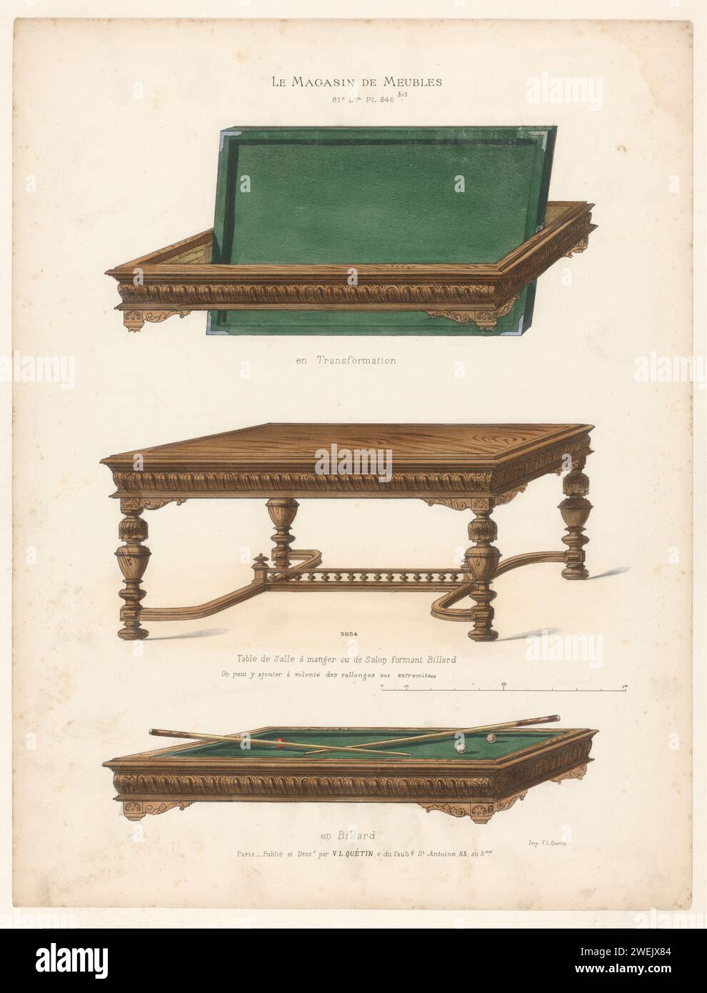 Eettafel / biljarttafel, anonymous, after Victor Léon Michel Quétin, in ...