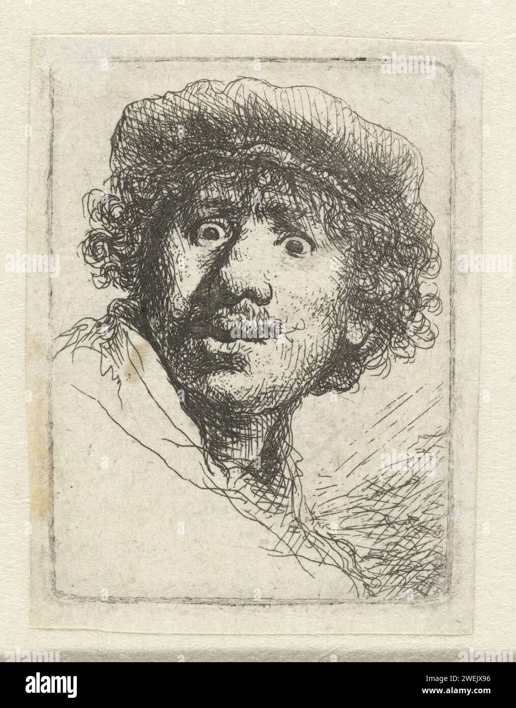 Self-portrait in a cap, wide-eyed and open-mouthed, anonymous, after ... Self-portrait in a cap, wide-eyed and open-mouthed, anonymous, after ...