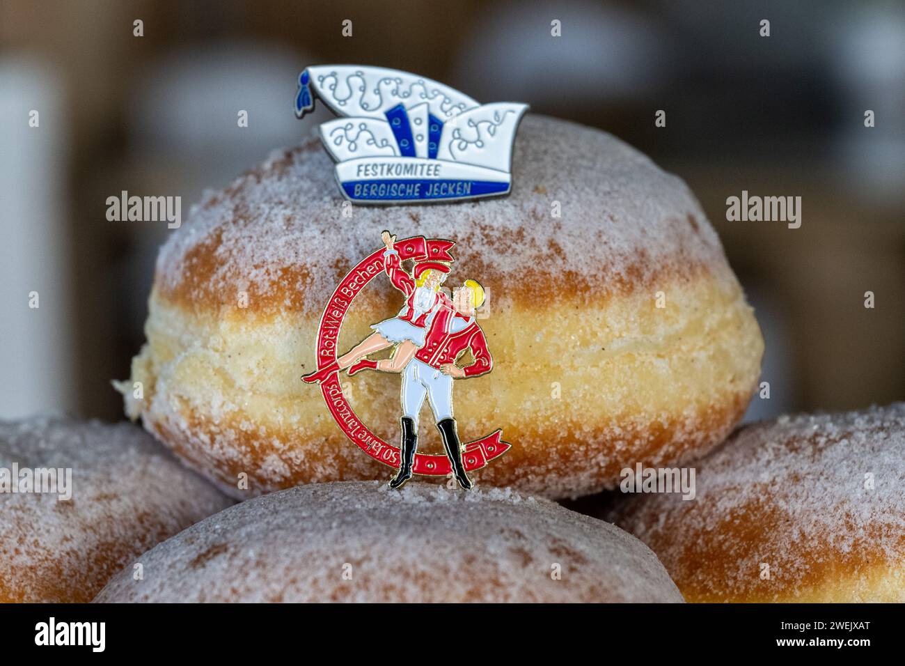 Speicher, Germany. 25th Jan, 2024. Carnival pins are placed on a sweet ...