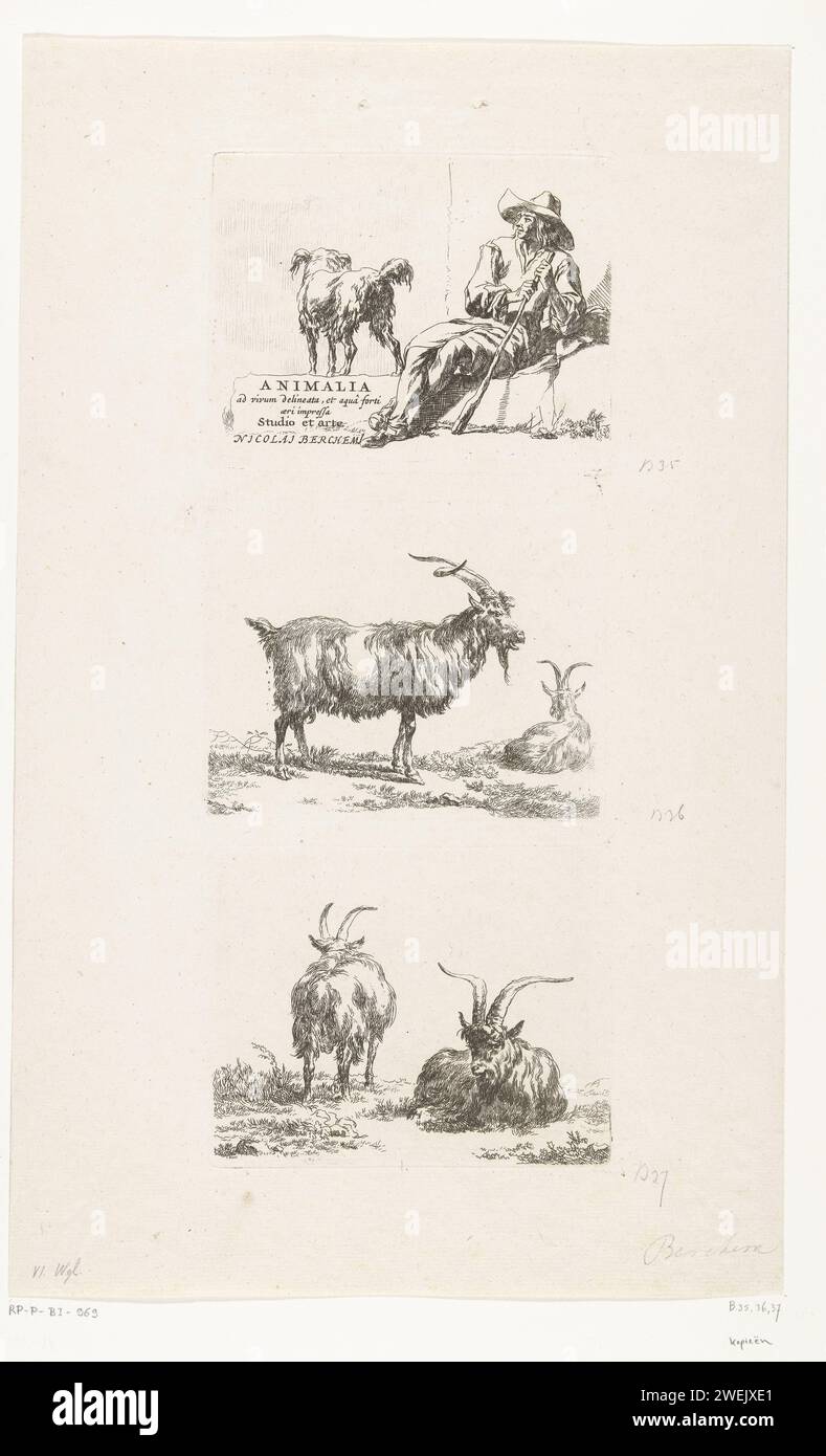 Seated shepherd with his dog and goats, Anonymous, After Nicolaes ...