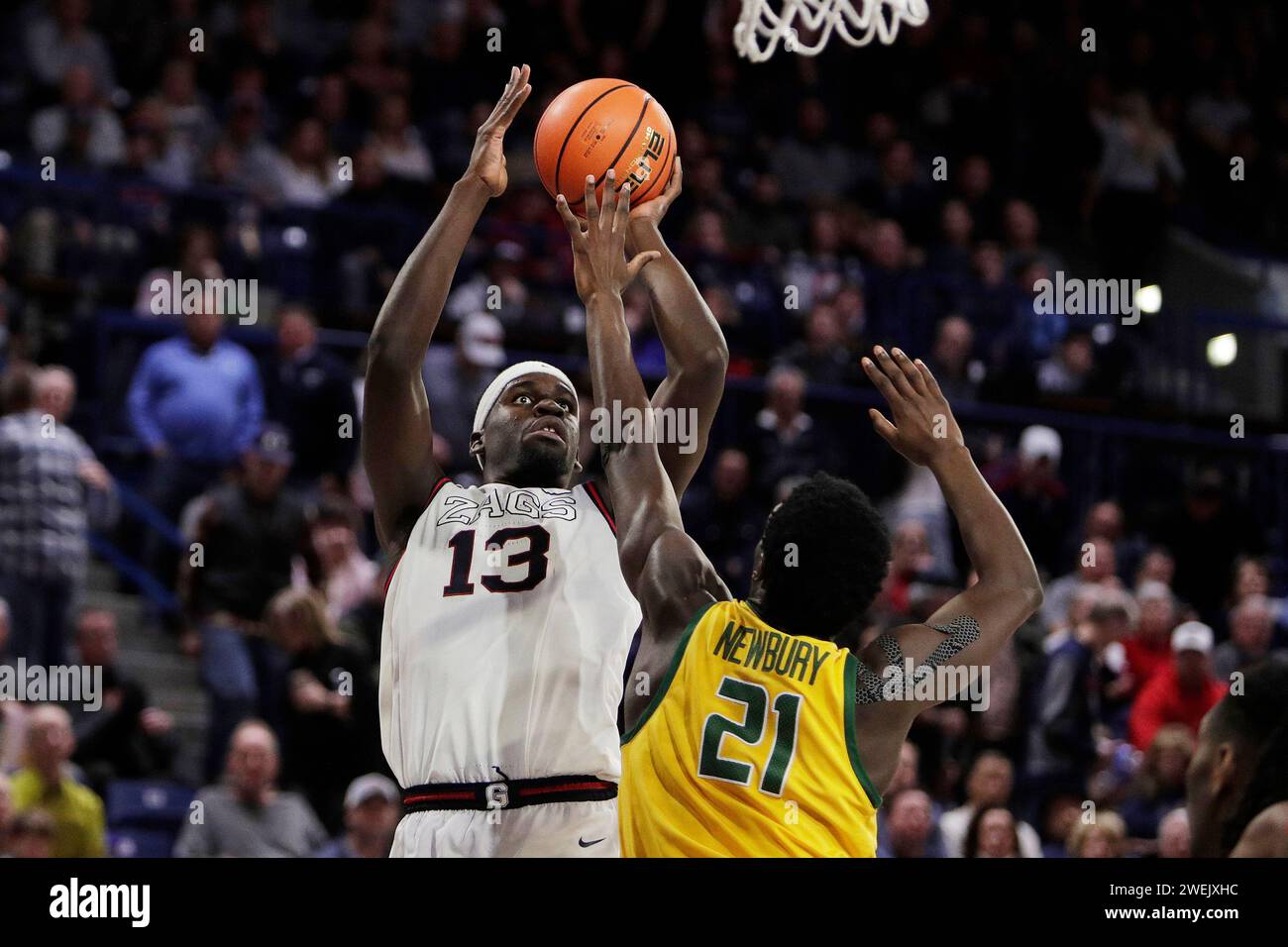 Gonzaga forward Graham Ike (13) shoots over San Francisco forward ...