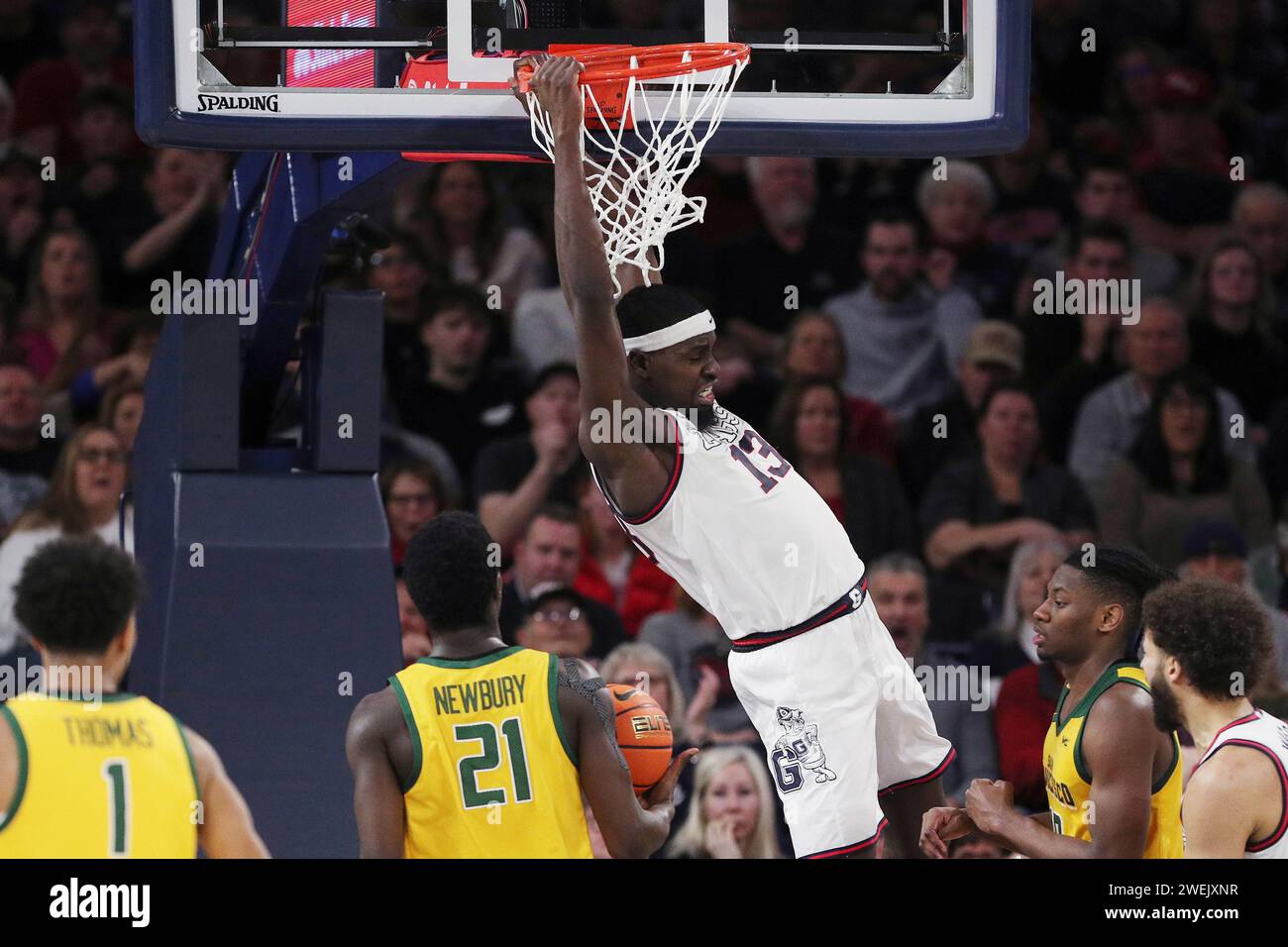 Gonzaga forward Graham Ike (13) dunks against San Francisco during the ...