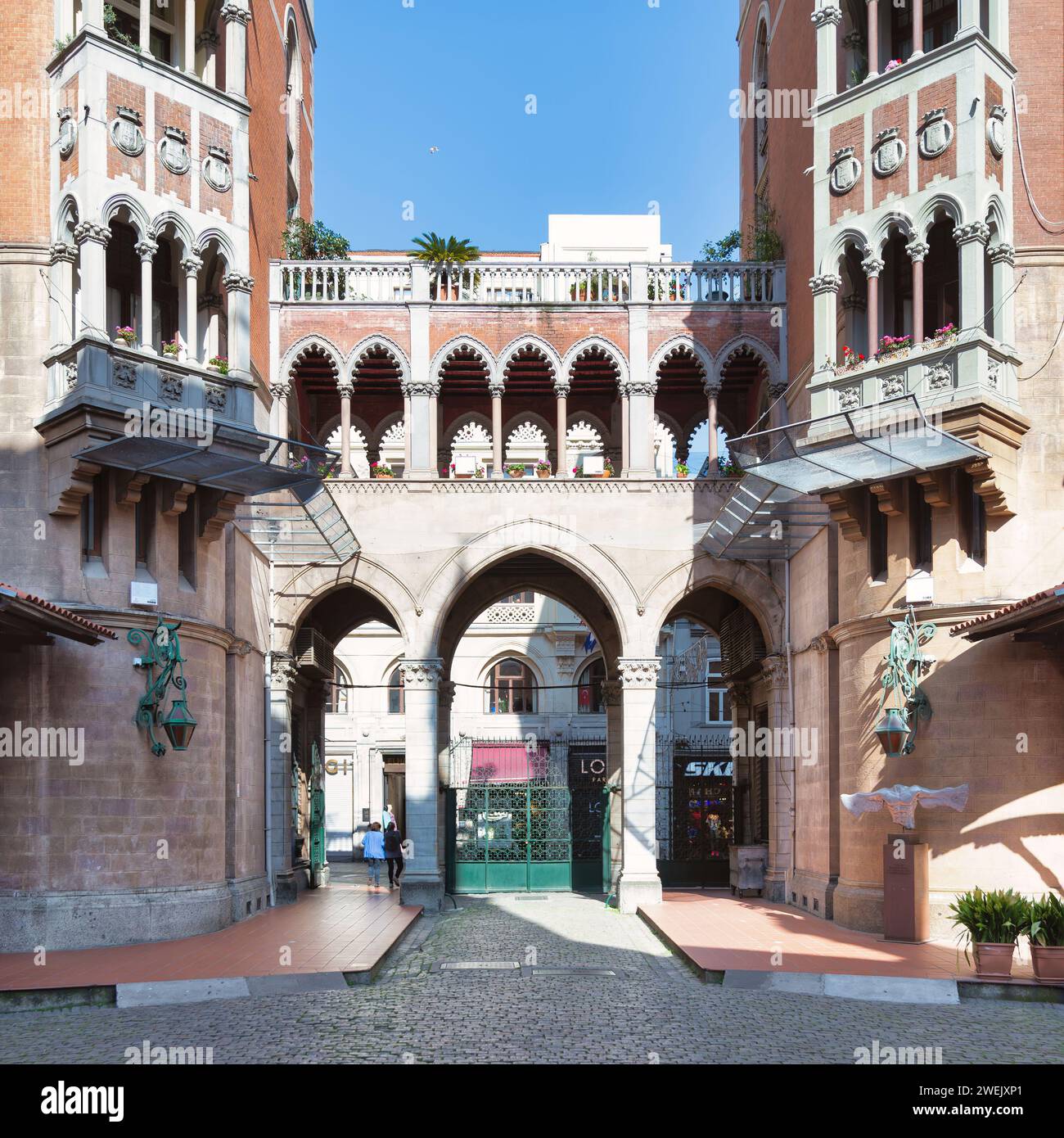Istanbul, Turkey - May 13, 2023: Two Venetian Neo-Gothic style red ...