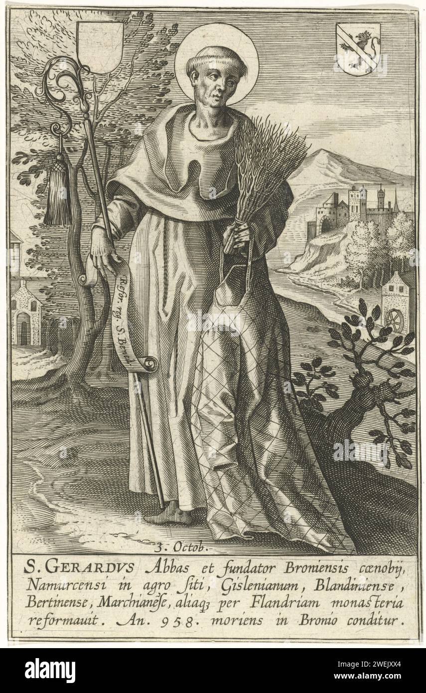 Saint Gerardus van Brogne, Anonymous, 1606 print The holy Gerardus van ...