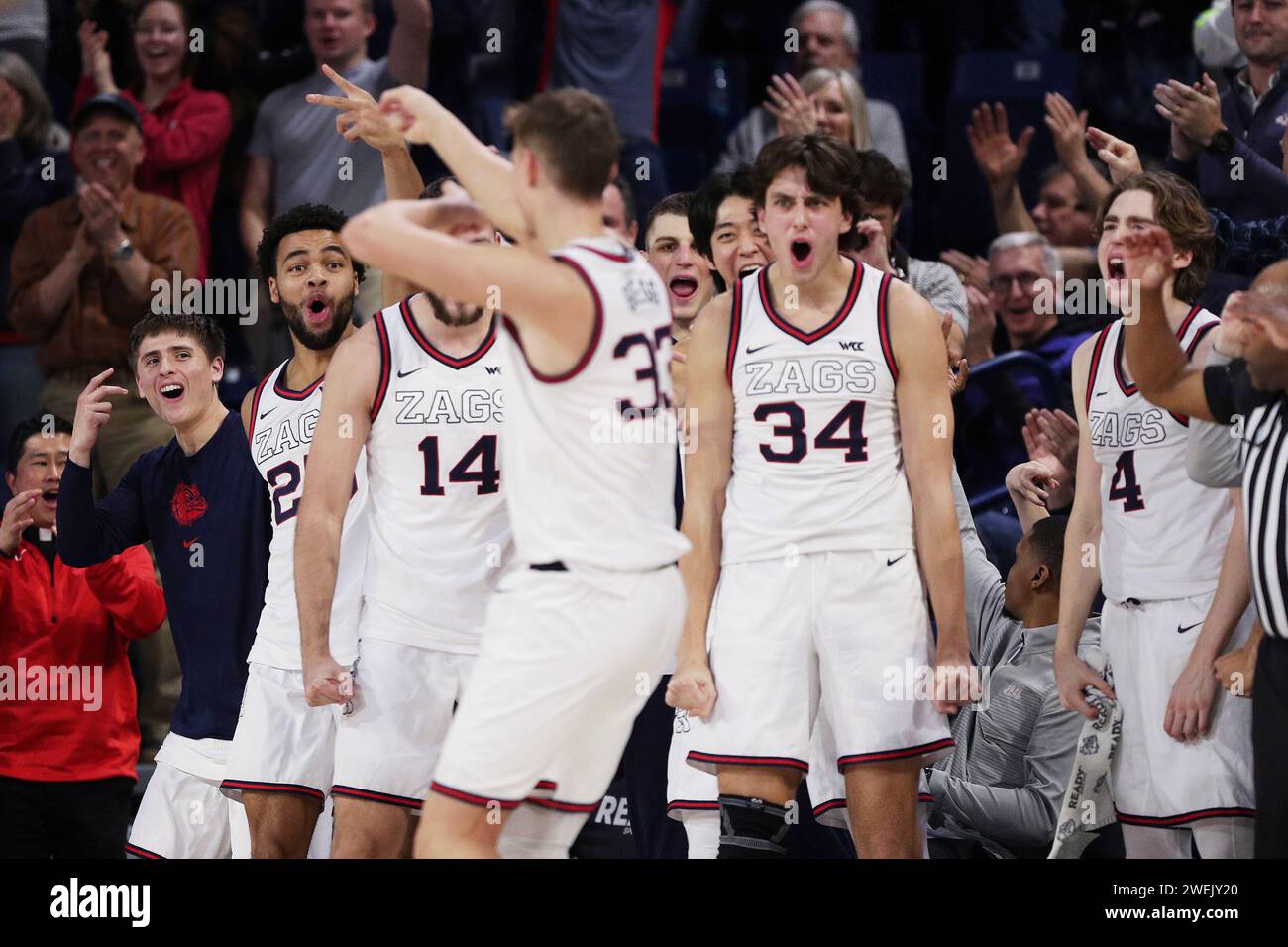 Gonzaga forward Ben Gregg (33) celebrates his basket against San ...