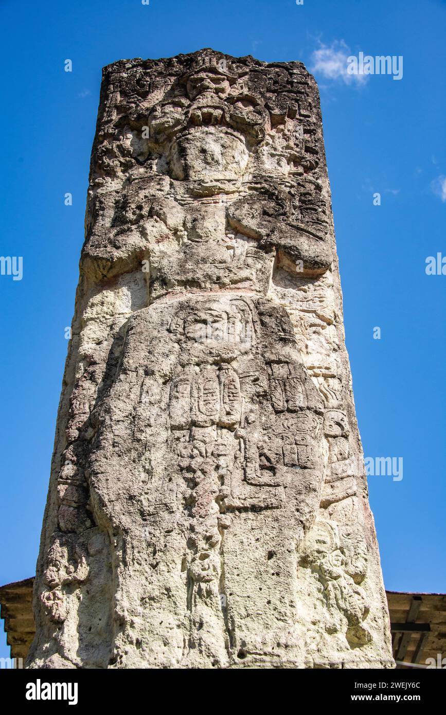 Stela B freestanding sculpture at the Copan Mayan Ruins, Copan Ruinas ...